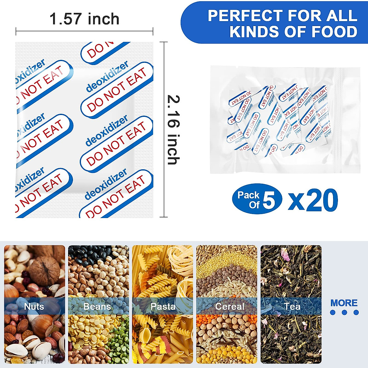 500cc Oxygen Absorbers for Food Storage - 100 Count (20x Packs of 5) - for Long Term Food Storage & Survival, Mylar Bags, Canning, Harvest Right Freeze Dryer, Dehydrated, and Preserved Foods