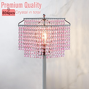 Luvkczc Crystal Floor Lamp, Modern Standing Lamps with Double-Layer Lampshade, Floor Lamps with On/Off Foot Switch, Tall Pole Lamp for Living Room, Girl Bedroom, Dresser, Office