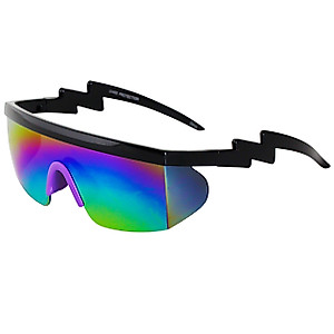FLAWLESS EYEWEAR Semi Rimless Goggle Style Retro Rainbow Mirrored Lens ZigZag Sunglasses (Rainbow Purple)