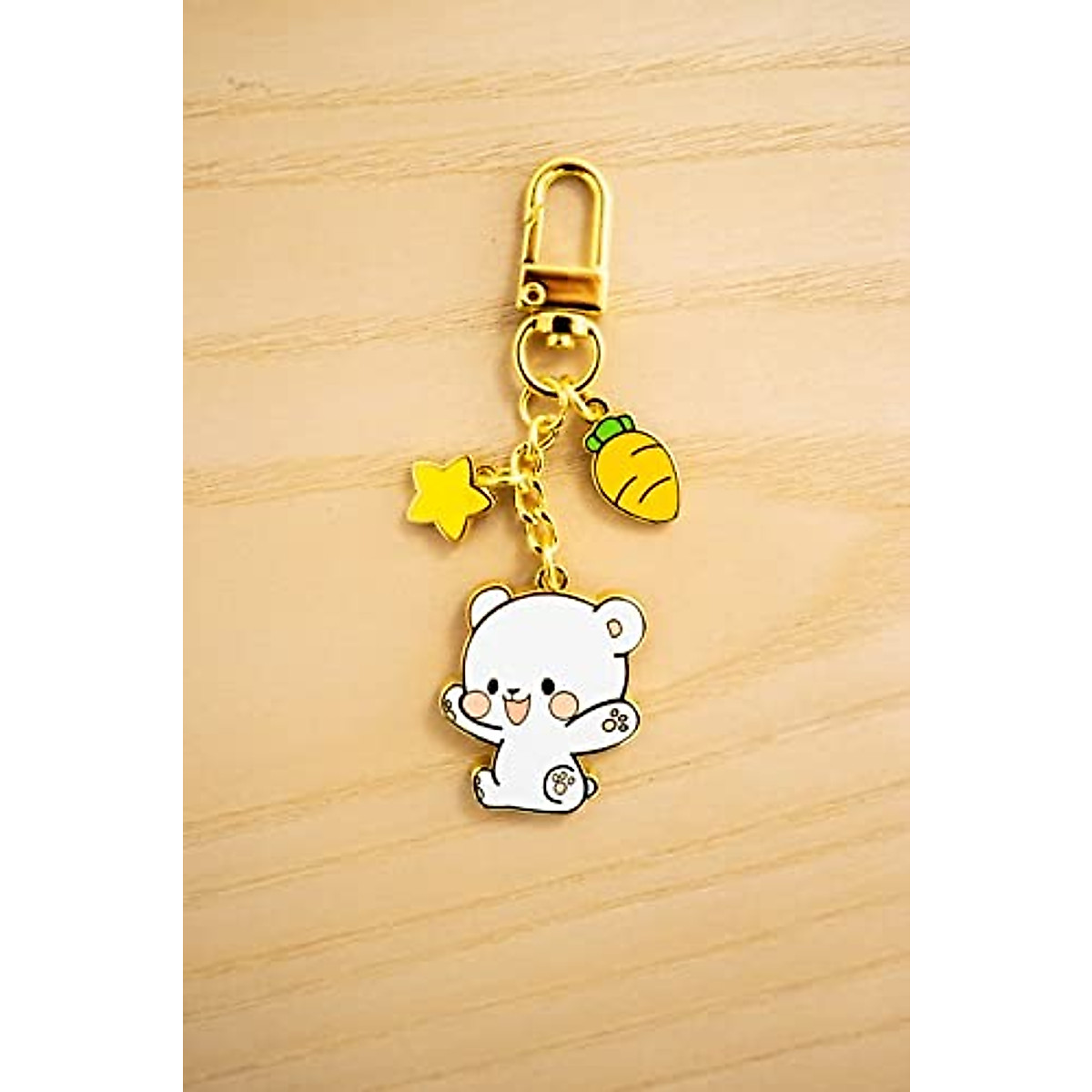 Milkmochabear Milk Enamel Keychain - Mini Clasp All Metal Gold Finish with Two Charms For Handbags Purses Bags Belts Backpacks Men Women Couple Matching
