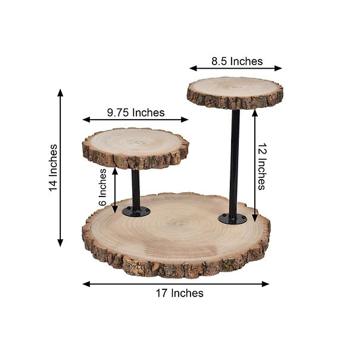 Efavormart 14" Tall | 3 Tier Rustic Wood Slice Cupcake Stand, Natural Wooden Cake Stand Dessert Display with Metal Poles