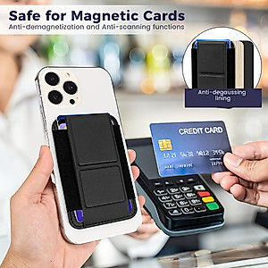 Morojular Magnetic Wallet, MagSafe Wallet Stand for iPhone 16/15/14/13/12 Series, RFID Blocking Magnetic Card Holder, Vegan Leather, Fit 6 Cards (Black)