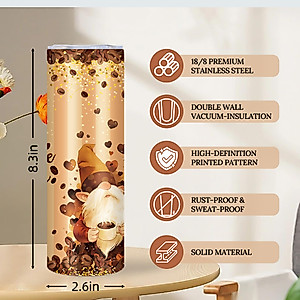 MoYueno Elf Coffee tumbler gift, Slim Gnome Tumbler with Lid & Straw & Brush, Elf Coffee Mugs for coffee Lovers, Elf Coffee Gift for Birthday, 20 Oz