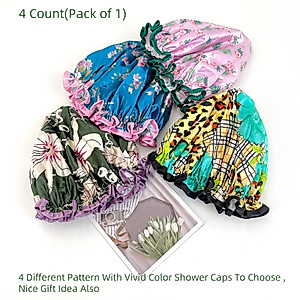 4 Pcs Double Layers Reusable Extra Large Shower Caps Waterproof, Elastic Satin Shower Cap For Women, Hair Bath Cap Bathing Shower Hat XL