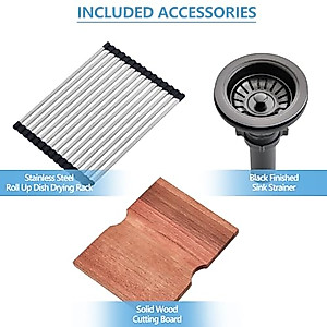 17 Inch Undermount Black Stainless Steel Kitchen Bar Sink, Scamall 17 X 19 X 10 Single Bowl 16 Gauge Stainless Steel Small Workstation Prep Wet Bar Sink Outdoor Sink with Cutting Board SML001SBG