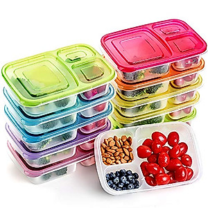 Meal Prep Containers 3 Compartment Food Storage Containers Microwave Dishwasher Freezer Safe (Color mixing, 7 /10PACK (3compartment))