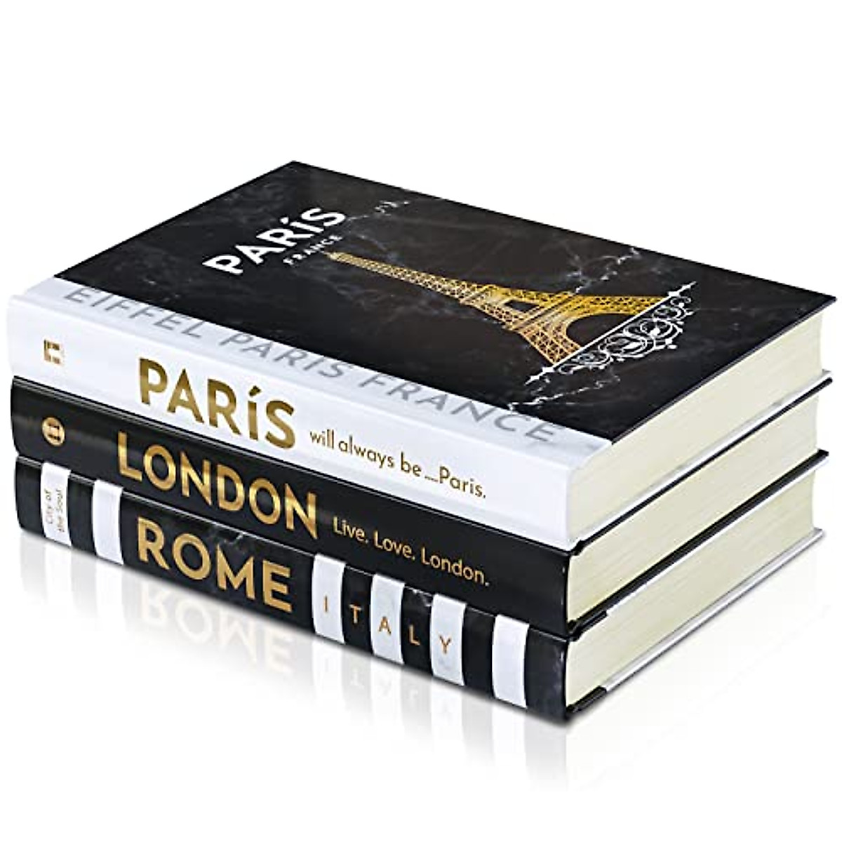 Decorative Books for Home Decor — Hardcover Faux Book Decor, Gold Foil Stamping Titles, Set of 3 — as Coffee Table/Entryway Table/Book Shelf Decor