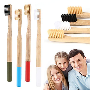 Natural Bamboo Charcoal Toothbrush Soft Bristles Manual Toothbrush for Adults 4Pcs (Purple)
