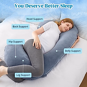 puredown® Pregnancy Pillow for Sleeping- C Shaped Full Body Maternity Pillow for Pregnant Women, Support for Back, HIPS, Legs, Removable and Washable Cover, 27" x 56" Inch Pillow, Navy Blue