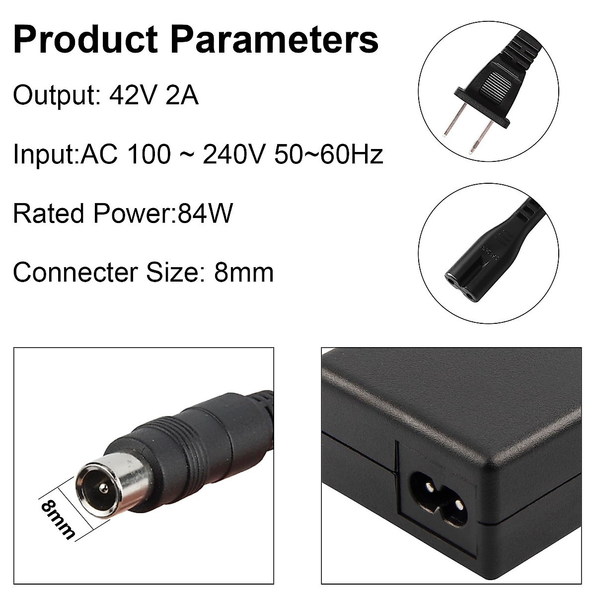 42V 2A Ninebot Electric Scooter Charger (Round RCA Connector Charger) for Bird Scooter, Lime, Lime-S, Spin, Skip, Xiaomi M365, Segway ES1 ES2 ES4 Electric Scooter for 36V Li-ion Battery