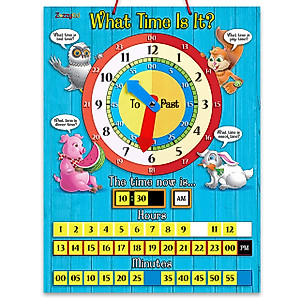 ZazzyKid Tell Time Teaching Clock for Kids: 12.6 x 16.5 inches Board with Magnetic Game Numbers