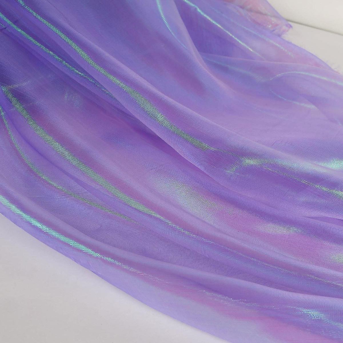 Sheer Iridescent Organza Fabric 58 Inches Wide - 5 Yards Precut - Shinny Wedding Party Decor Fairy Costume Voile Doll Clothes Sewing - Purple