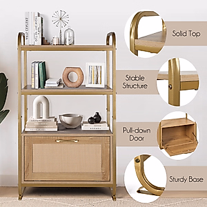 Oakrain Storage Cabinet, Kitchen Storage Cabinet with Door and Shelves, Farmhouse Rattan Cabinet Freestanding Storage Shelves for Kitchen, Bathroom, Home, Living Room