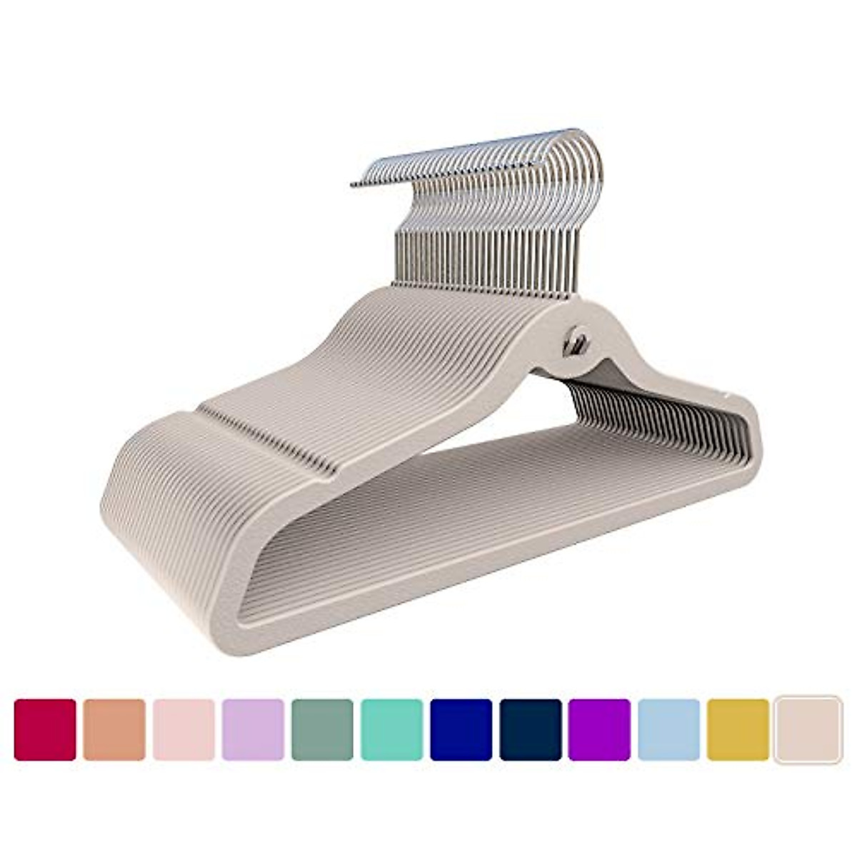 TQVAI 50 Pack Cascading Velvet Hangers with Chrome Hooks Ultra Thin No Slip Clothes Hangers, Beige