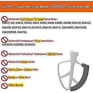 5 Quart Bowl-lift Plastic Flex Edge Beater for KitchenAid 5QT Bowl-lift Mixer Accessory Replacement Paddle Compatible with KitchenAid Mixer Attachments with Silicone Edge Bowl Scraper