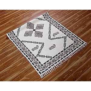 Casavani Hand Block Printed Rug Geometric Brown & Black Tassel Rug Easy Care Washable Rugs for Doormat Entryway Living Room Bedroom Hallway Balcony 9x15 Feet
