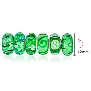 Bling Jewelry Mixed Set Of Bundle .925 Sterling Silver Core Translucent Shades Of Green Floral Murano Glass Swirl Charm Bead Spacer Fits European Bracelet For Women Teen