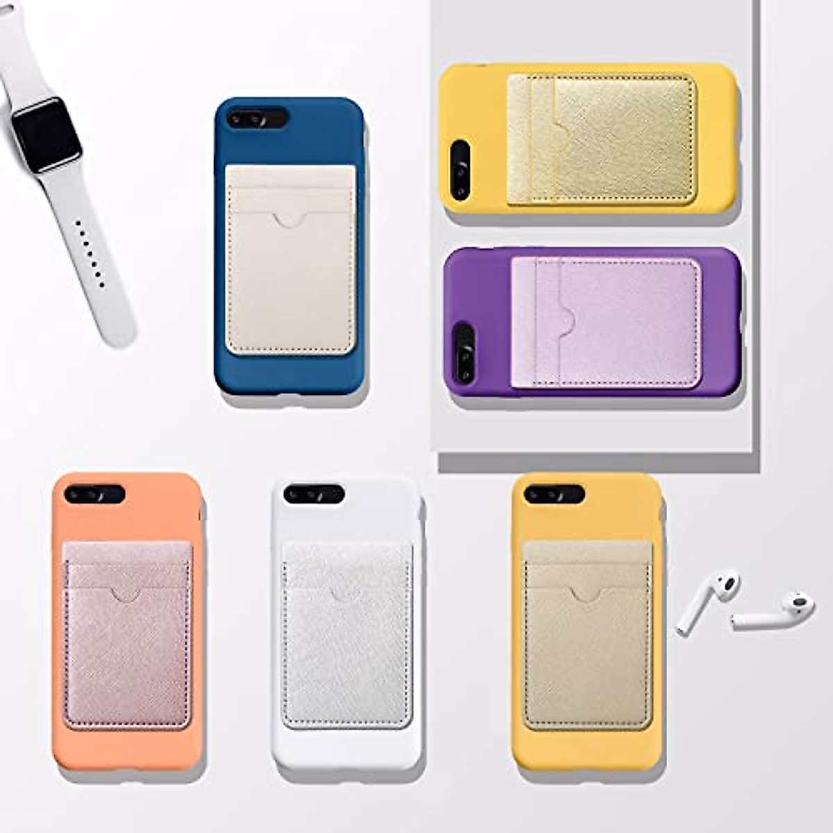 6 Pieces Phone Card Pocket Holder Phone Card Stick PU Leather Cell Phone Card Pocket, ID Credit Card Wallet Phone Case Pouch for Back of Phone Compatible with Most Smartphones (Charming Color)