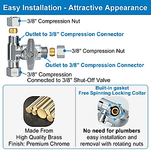 Brass Angle Stop Add-A-Tee Valve,3/8 x 3/8" x 3/8 Compression Water Splitter