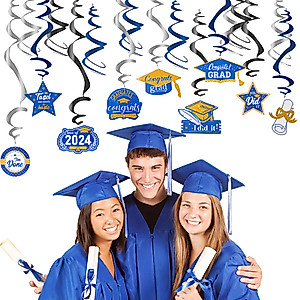2023 Graduation Party Decorations Kit Hanging Swirls (18 Pcs) Navy Blue Black and Silver, Class of 2023 Grad Party Supplies Decorations, Congratulation Swirls for Graduation Celebration