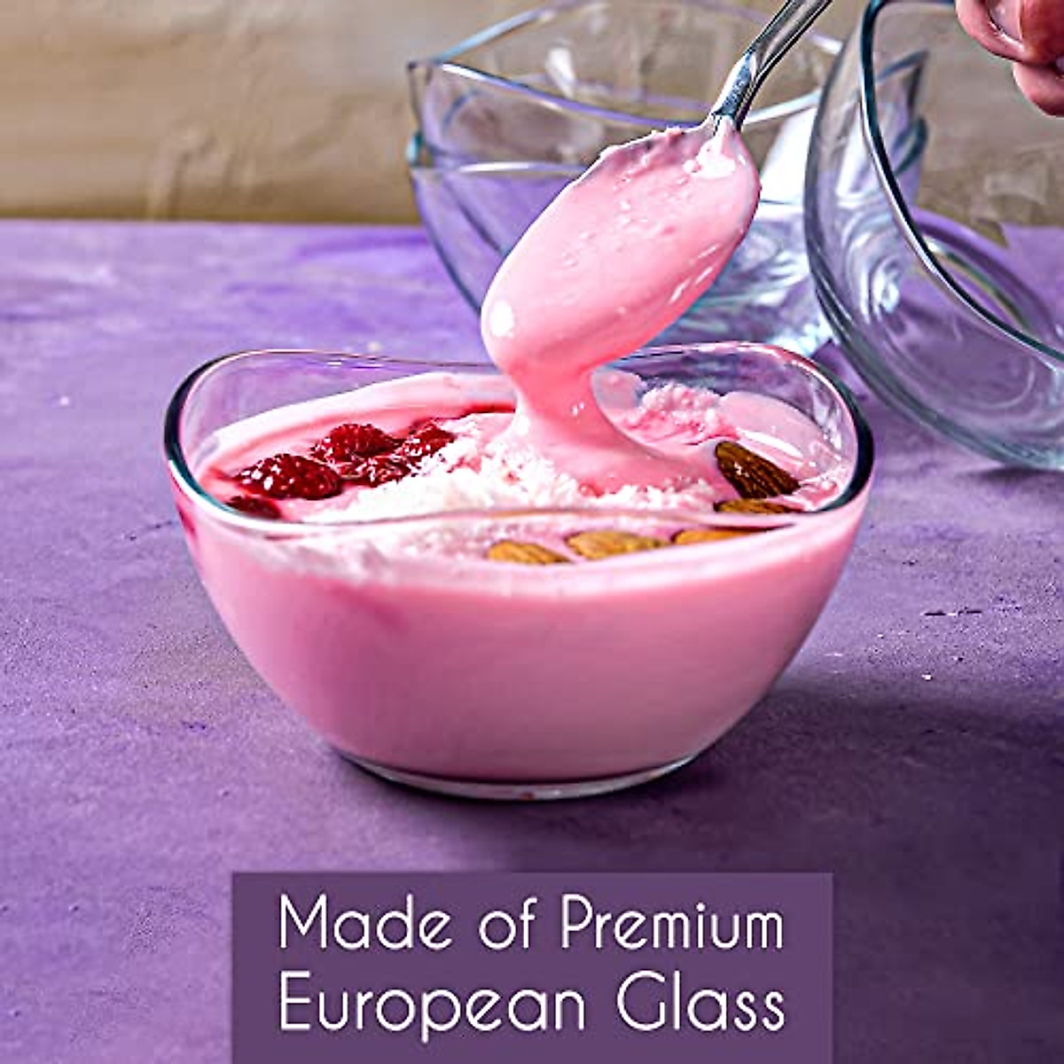 Volarium Small Glass Bowls for Soups, Snacks, Side Dishes, Fruit Salads, Yogurt Parfaits, Trifle, Oatmeal, Cereal with Milk, Yogurt, Desserts, and Nuts, Set of 6 (7 1/4oz)