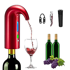 Electric Wine Aerator Portable Smart Wine Decanter and Dispenser Elegant Red with Wine Opener and Air Stopper Set