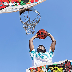 AND1 Fantom Rubber Basketball & Pump (Graffiti Series)- Official Size 7 (29.5”) Streetball, Made for Indoor and Outdoor Basketball Games (Red)