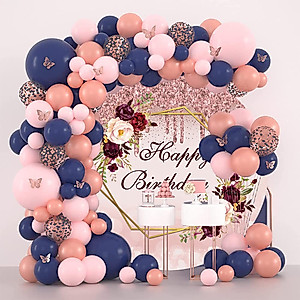 OERJU 7.2x7.2ft Happy Birthday Round Backdrop Cover Burgundy Flowers Rose Gold Photo Background Women Lady Girl 16th 30th 40th 50th 60th Birthday Party Decoration Dessert Cake Table Banner