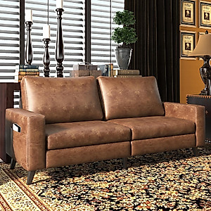 Esright 79 Inch Sofa Couch for Living Room, Small Couches, Faux Leather Loveseat, Mid Century Modern Sofas, Brown Comfy Love Seat for Bedroom, Apartment, Lounge, Office