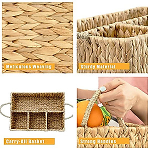 ATHENA HOME Set of 3 Wicker Divided Storage Basket Woven Basket Hyacinth for Organizing Bathroom, Kitchen Shelves Office Supplies Organization Rectangular Tray, Use on Bathroom Vanity, Countertop.