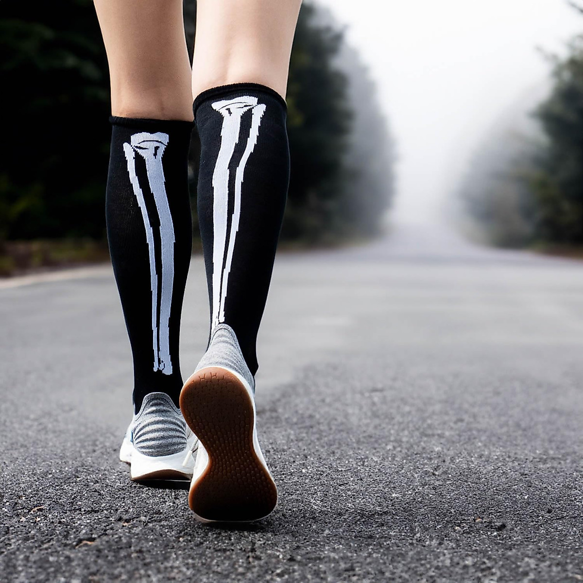 Skeleton Halloween Knee High Half Cushioned Athletic Running Socks Fun Running Socks by Gone For a Run, One Size