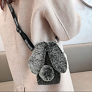 for iPhone 11 Rabbit Case,MOIKY Plush Crossbody Cute Fluffy Bunny Ears Hairball Winter Soft TPU Case for Women Bling Rhinestone Shockproof Silicone Bumper Protection Cover - Black