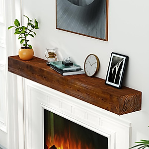 LOVMOR Floating Fireplace Mantel-60in Wood Mantels for Over Fireplace,Wall Mount Fireplace Mantel Shelves,Natural Mantels Over Fireplace | 60" x 8" x 5"-Wood Brown