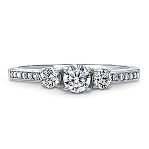 BERRICLE Sterling Silver 3-Stone Wedding Engagement Rings Round Cubic Zirconia CZ Promise Ring for Women, Rhodium Plated Size 4