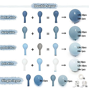 Dusty Blue Balloon Arch Kit - Double Stuffed Dark Blue Baby Blue Balloon Garland Pastel Dark Teal Light Blue Latex Balloons for Baby Shower Birthday Wedding Graduation Party Decoration