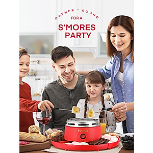 FOHERE Smores Maker Tabletop Indoor, Flameless Electric Marshmallow Roaster with 4 Detachable Trays & 4 Roasting Forks, Movie Night Supplies & Housewarming Gift, Red