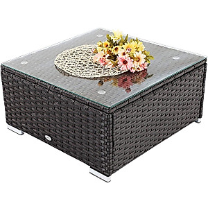 PHI VILLA 2 Piece Outdoor Patio Furniture Set, All Weather Wicker Sectional Sofa Set with Armless Chairs and Glass Table (Blue)