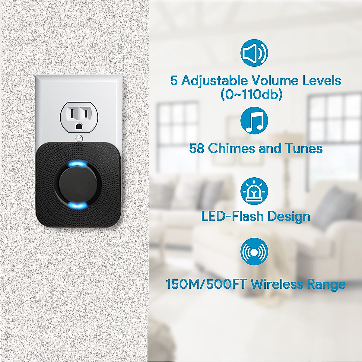 Wireless Motion Sensor LED Light - Motion Detector Alarm Chimes Door Sensor with 500 FT Range Security Alert Monitor System for Home, Business, Store, Office, School