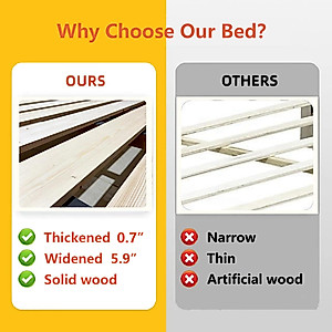 King Size Bed Frame, Upholstered Platform Bed with Tall Channel Tufted Headboard, Classic Modern Grey Mattress Foundation with Thickening Pine Wooden Slats and Metal Leg, No Box Spring Needed