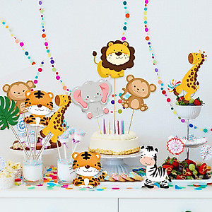 Blulu Jungle Animal Party Decorations - Centerpiece Sticks Animals Cutouts for Baby Shower or Birthday Party - Table Toppers, 28 Pieces