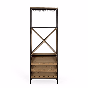 Christopher Knight Home Fritsche Modern Industrial 15 Bottle Floor Wine Rack, Natural and Black