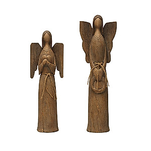 Creative Co-Op 5-1/4'L x 3-1/4'W x 16' H Resin Angel w/Wreath, Wood Finish Brown