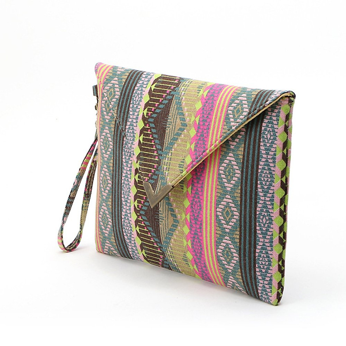 DukeTea Bohemian Oversized Clutch Purse, Large Canvas Envelope Evening Wristlet Bag Pink