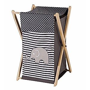 Bacati Elephants Unisex Hamper Cover with Natural Finish Wood Frame and Mesh Liner, Grey