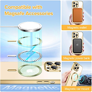 Hython Magnetic Clear for iPhone 13 Pro Max Case with Camera Lens Protector [Compatible with MagSafe] Plating Edge Slim Soft TPU Cover Protective Phone Case for iPhone 13 Pro Max 6.7", Gold