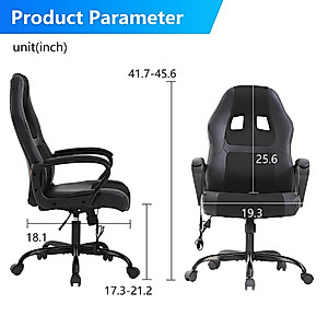 PayLessHere Gaming Chair Office Chair Support Adjustable Ergonomic Pu Leather Racing Lumbar Massage Chair Headrest Armrest Task 360° Swivel Ergonomic Computer Chair for Women Men Adults, Black