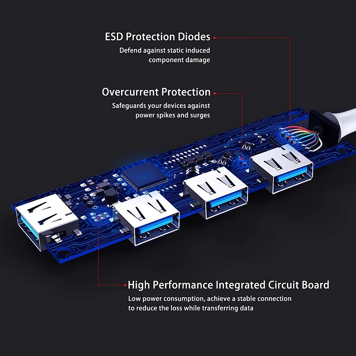 USB 3.0 Hub RSHTECH Aluminum 4 Port Ultra Slim USB 3.0 Data Hub Splitter Portable USB Port Expander for Laptop and PC (Silver)
