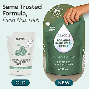 Puracy Foaming Hand Soap Refill - Plant-Powered Natural Hand Soap As Seen on TikTok, Non-Toxic, Sulfate-Free Liquid Soap, Moisturizing Foam Handwash Liquid (Cucumber & Mint, 48 fl oz)