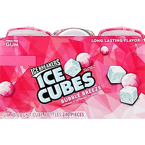 ICE BREAKERS Ice Cubes Bubble Breeze Sugar Free Chewing Gum Bottles, 3.24 oz (6 Count, 40 Pieces)