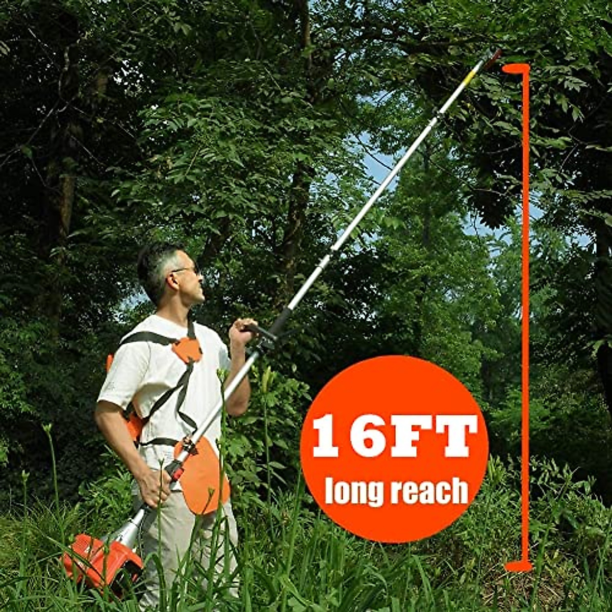 MAXTRA Gas Powered Pole Saw, 90-180 Rotatable Cordless Extension Chainsaw for Tree Trimming with 3.6ft Extension Pole Reach to 16 feet for Tree Limb Branches Pruning, Adjustable Saw Head